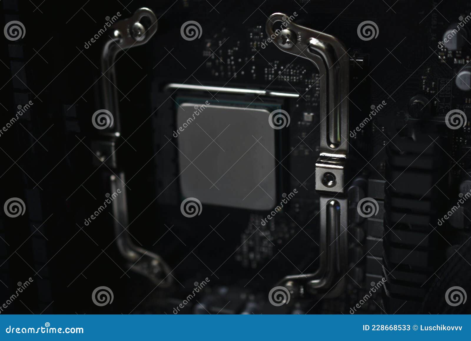 Silver Computer Processor on a Black Motherboard Stock Image - Image of ...