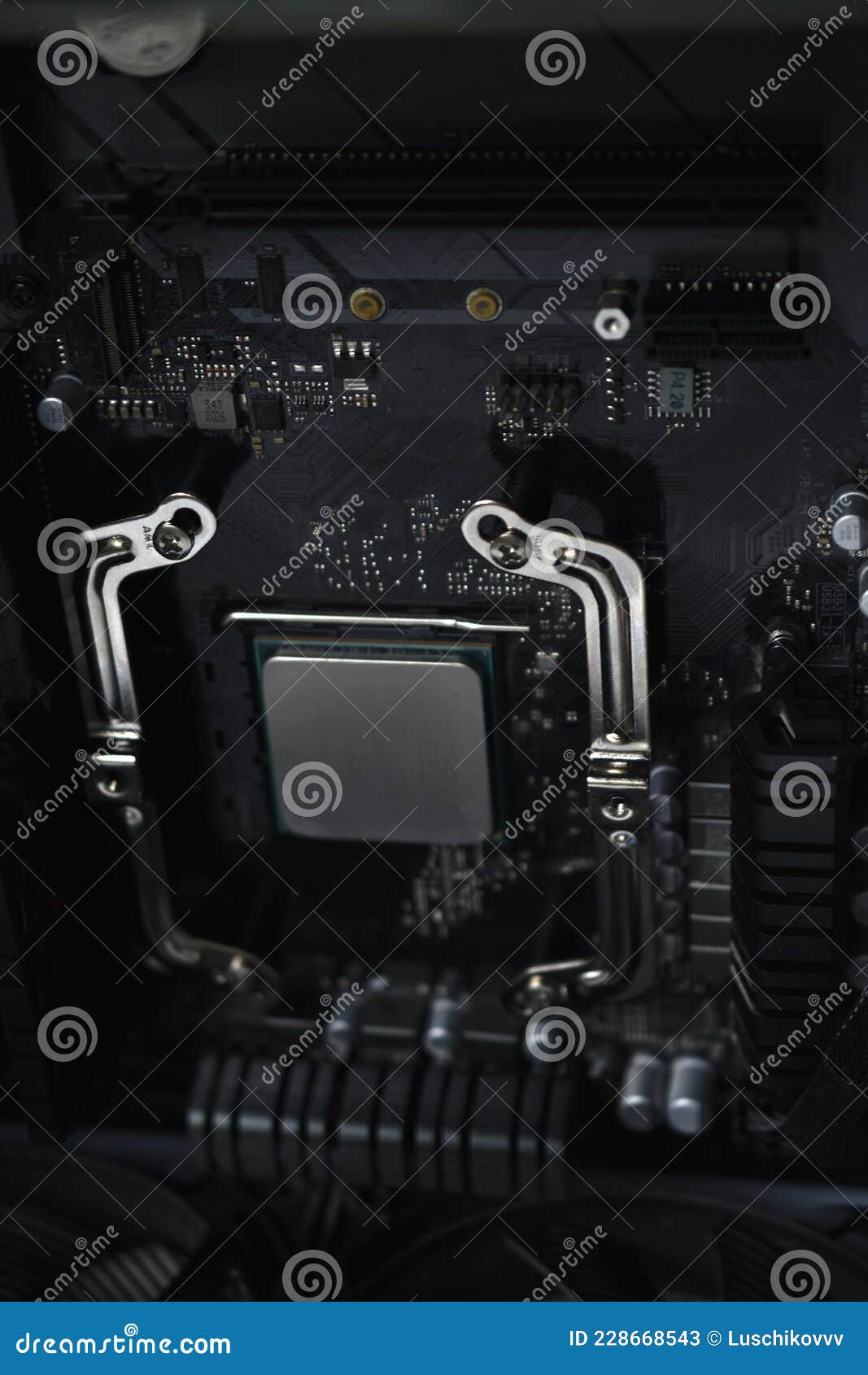 Silver Computer Processor on a Black Motherboard Stock Image - Image of ...