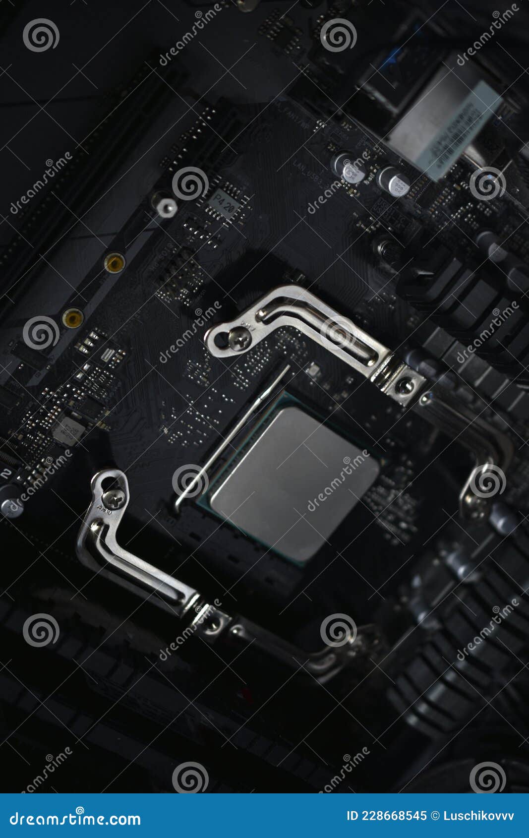 Silver Computer Processor on a Black Motherboard Stock Image - Image of ...