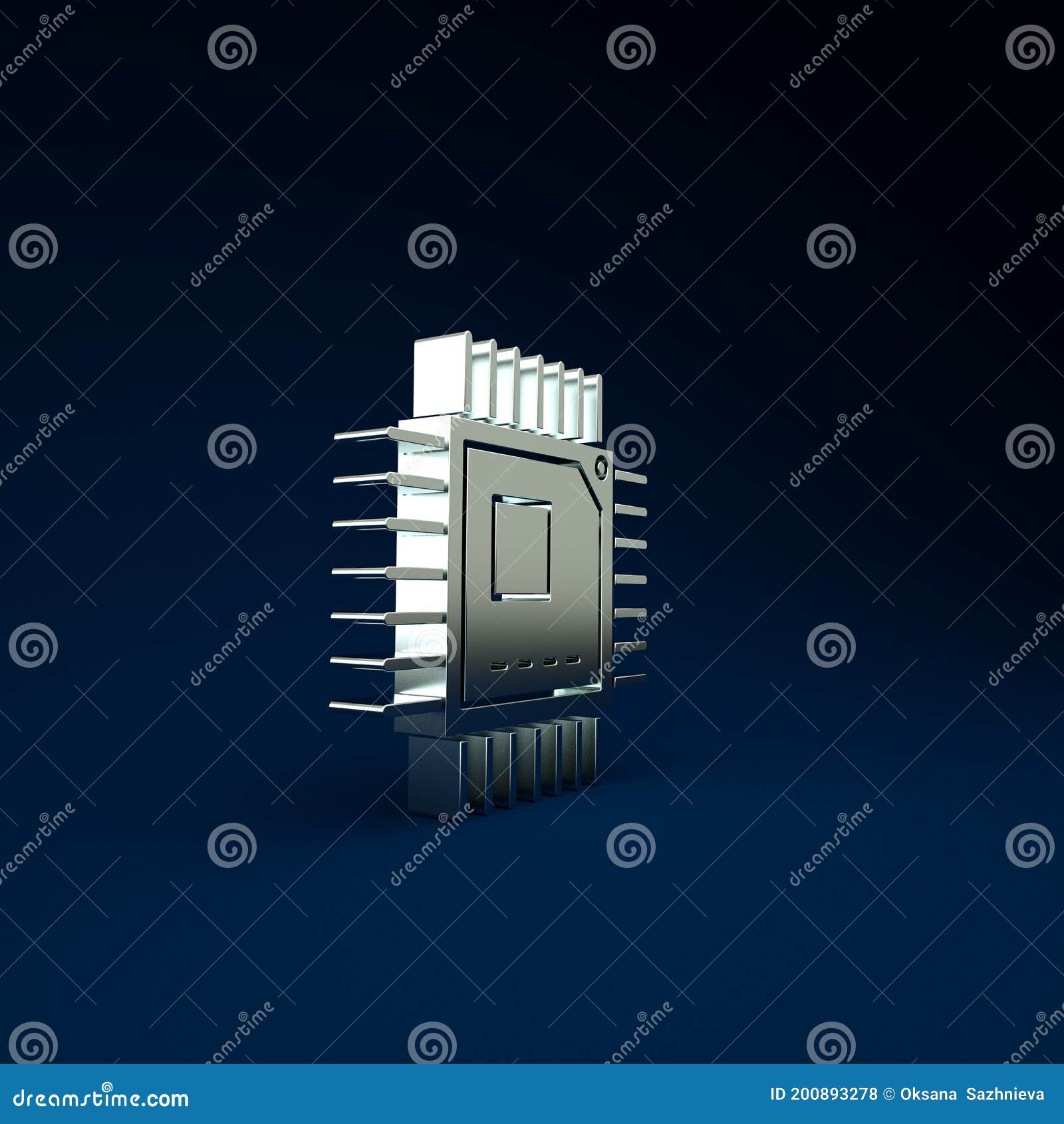 Silver Computer Processor with Microcircuits CPU Icon Isolated on Blue ...