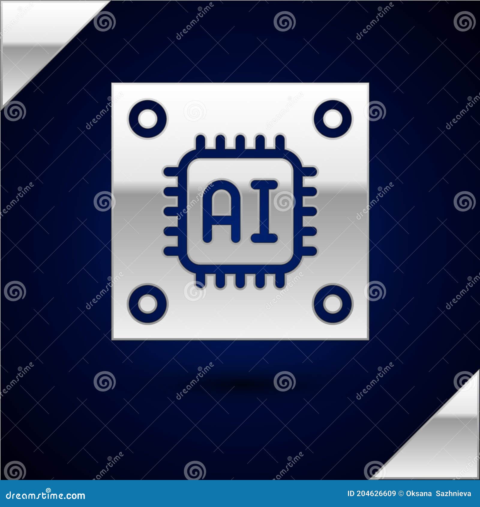 Silver Computer Processor with Microcircuits CPU Icon Isolated on Dark ...