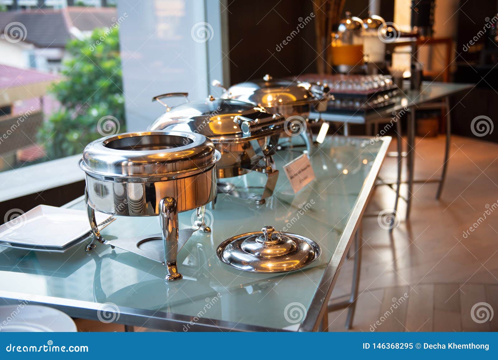 Silver Container for Food in the Buffet Stock Image - Image of interior ...