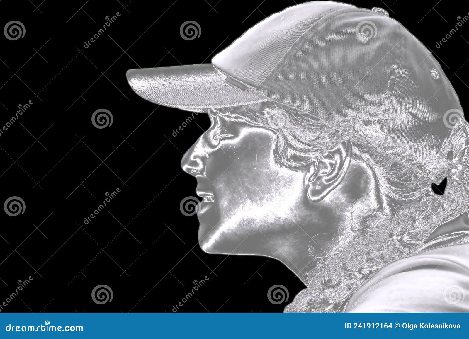 Silver Covered Girl Metal Profile Black Background Stock Photo - Image ...
