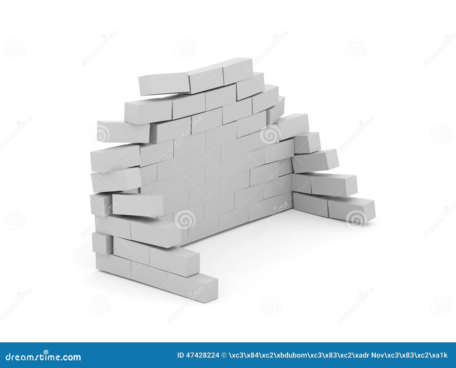 Silver Crash Brick Wall Isolated on White Stock Illustration ...