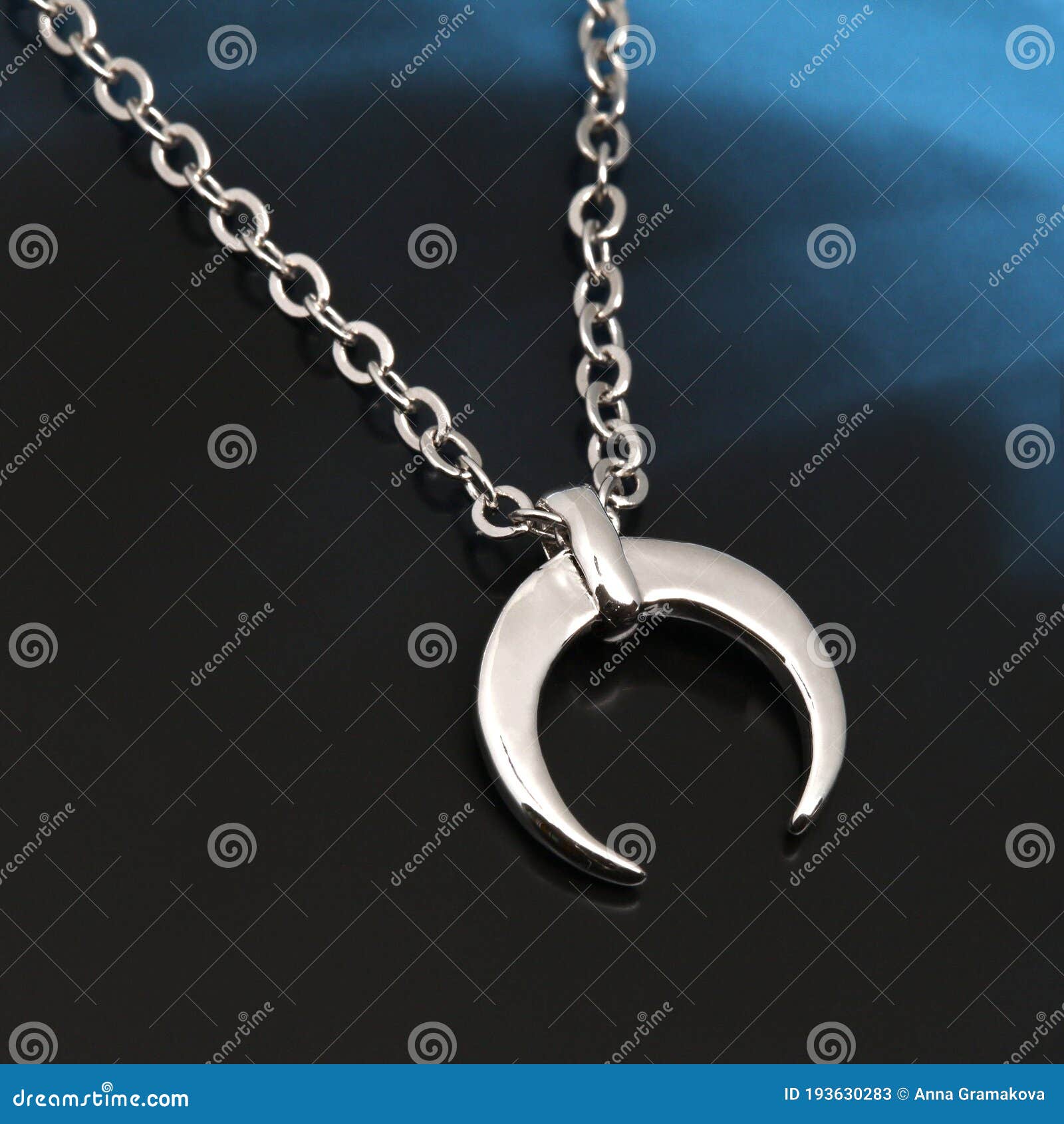 Silver Crescent Moon Pendant with Chain Stock Image - Image of moon ...