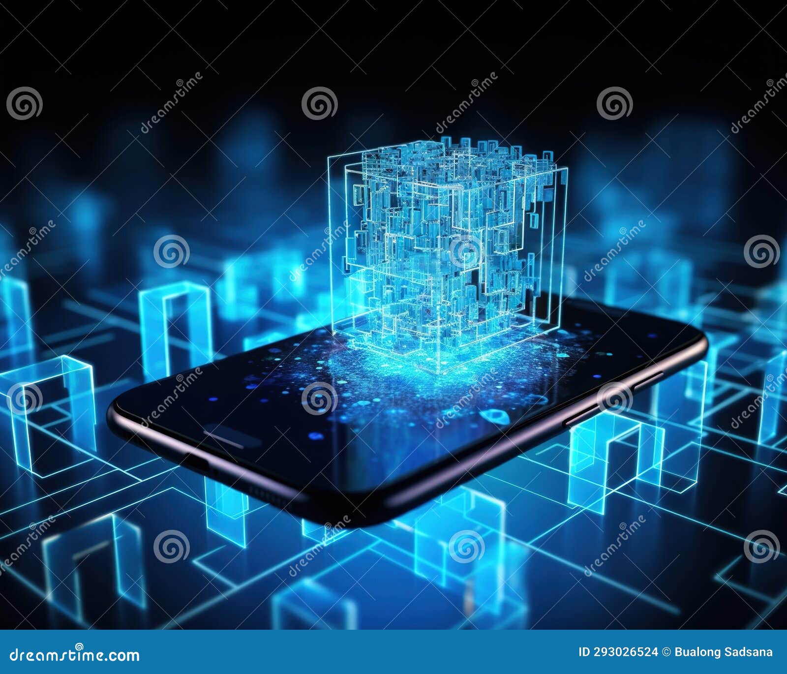 Silver Cube Matrix is Displayed on a Screen. Stock Illustration ...
