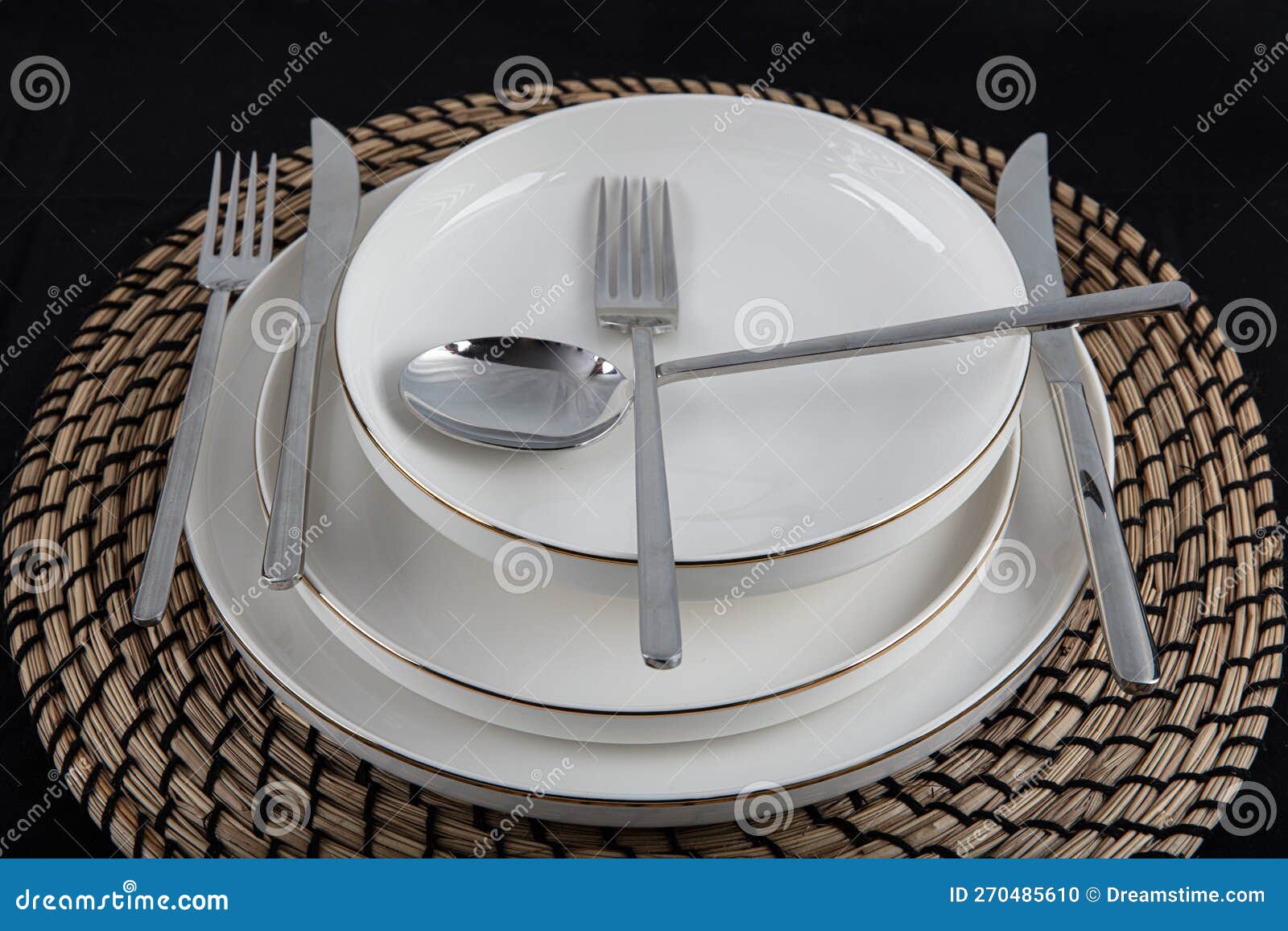 Silver Cutlery, Porcelain Plate, Restaurant Menu Concept. Table Set on ...