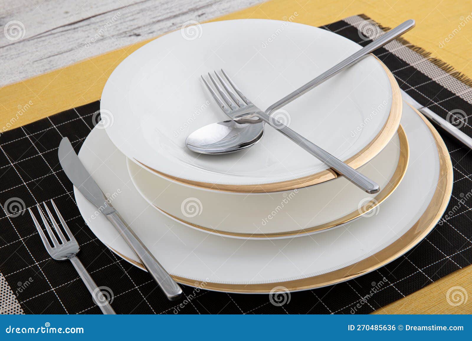 Silver Cutlery, Porcelain Plate, Restaurant Menu Concept. Table Set on ...