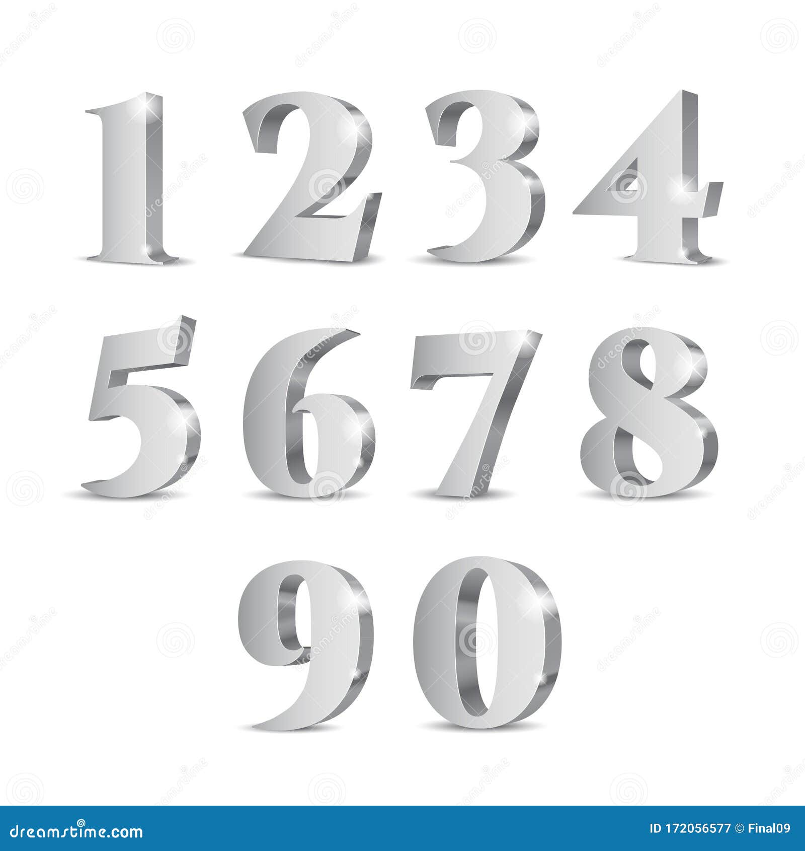 Silver 3d numbers. stock vector. Illustration of four - 172056577
