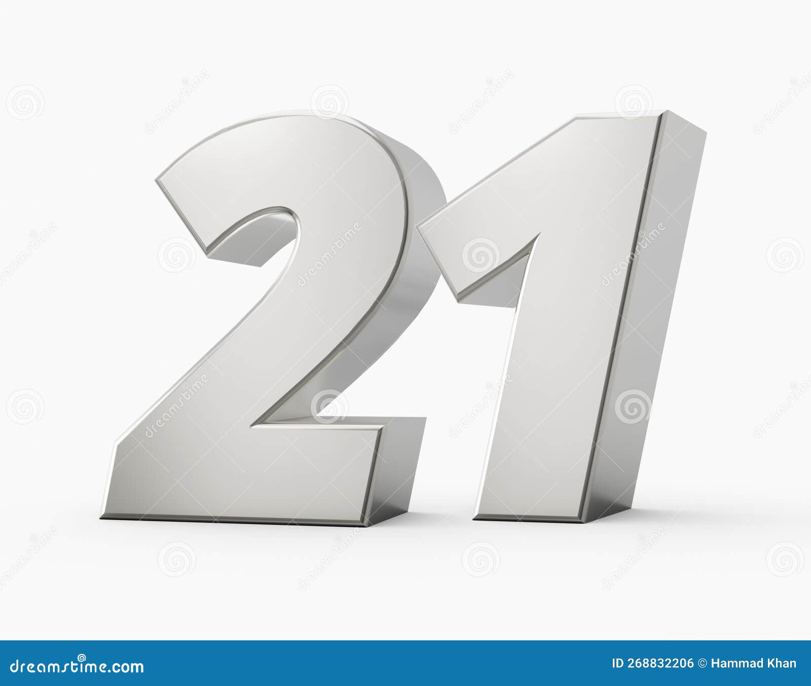 Silver 3d Numbers 21 Twenty One. Isolated White Background 3d ...