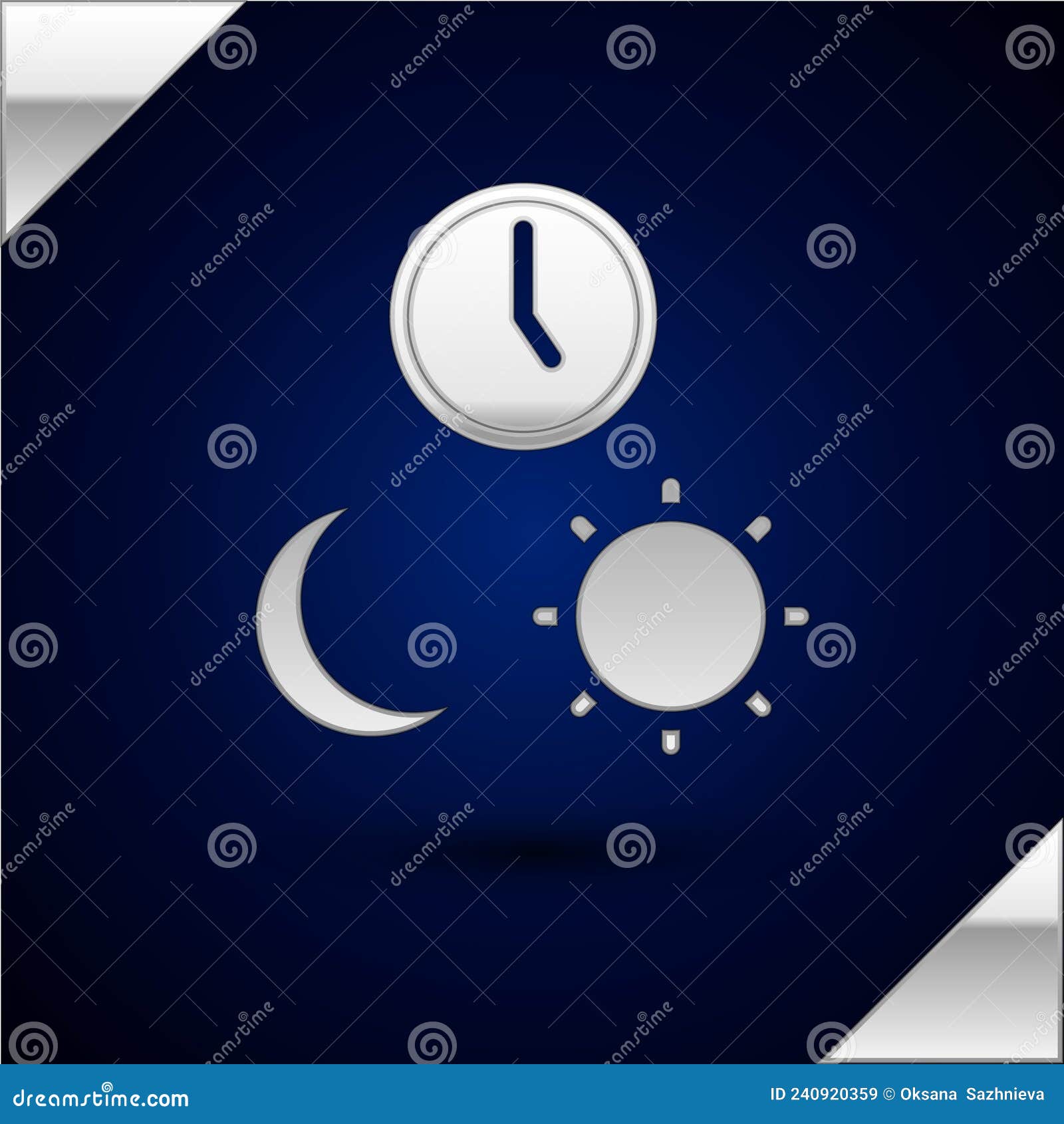 Silver Day and Night with Time Icon Isolated on Dark Blue Background ...