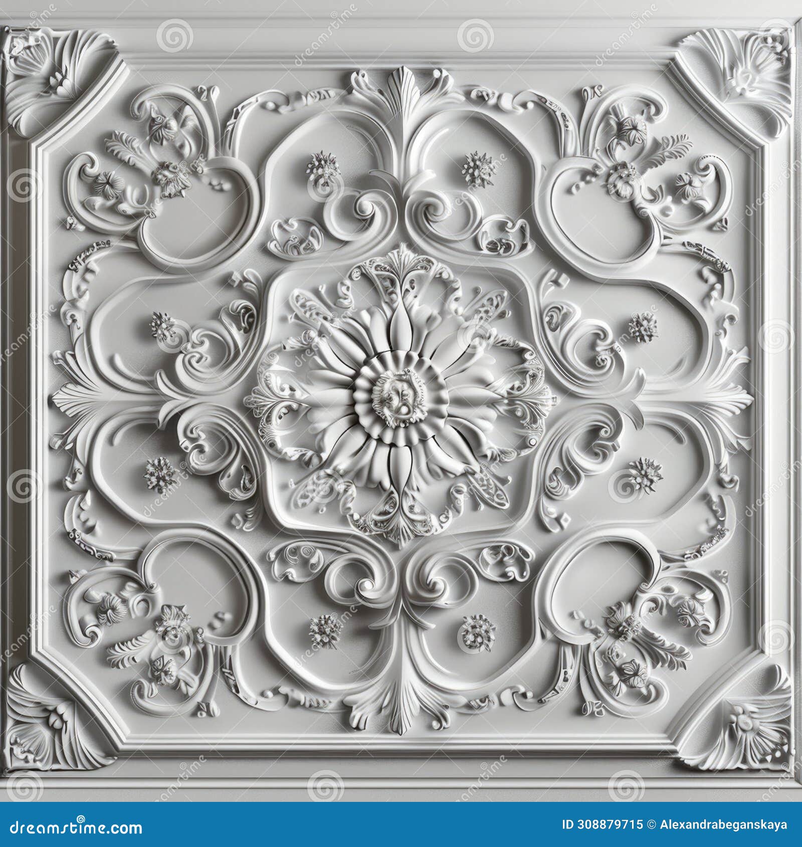 Silver Decorative Ceiling Tile with Classical Floral Design Stock ...