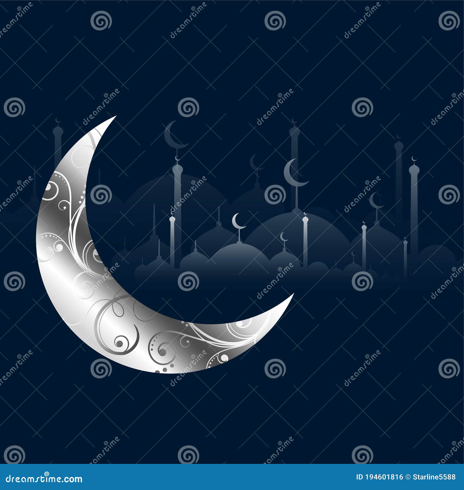 Silver Decorative Moon and Mosque Islamic Design Stock Vector ...