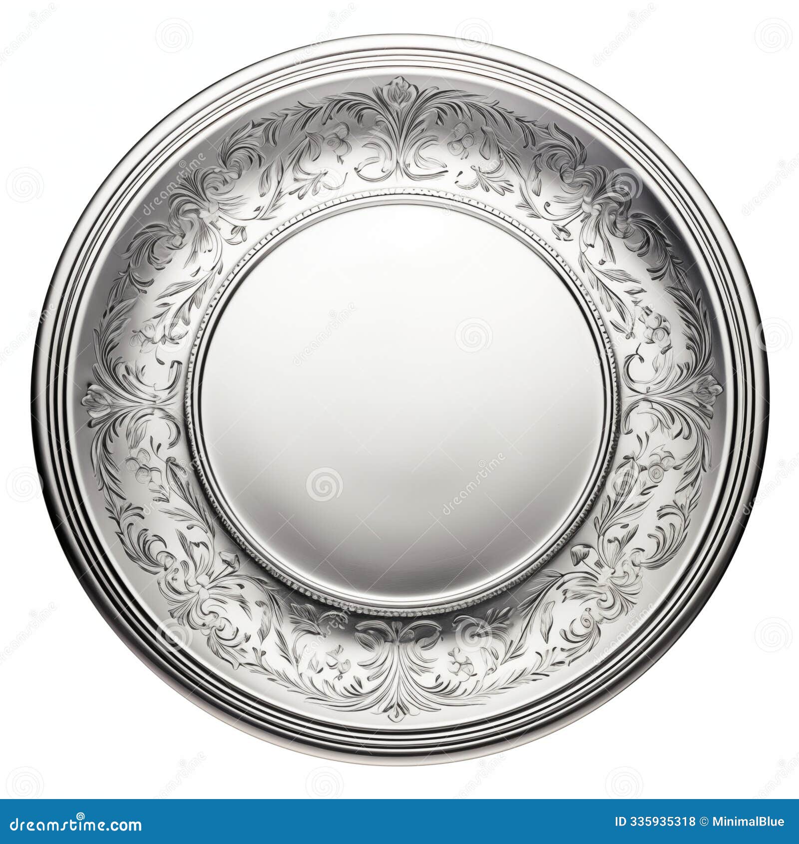 Silver Decorative Plate With Elegant Floral Engravings And Ornate ...