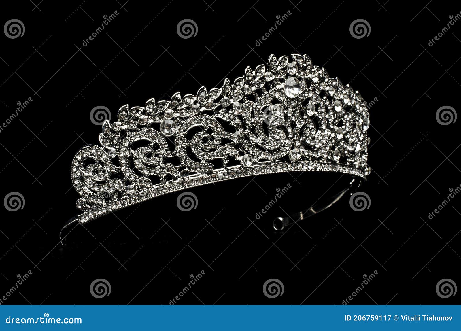 Silver Diadem with Diamonds Isolated on Black Stock Image - Image of ...