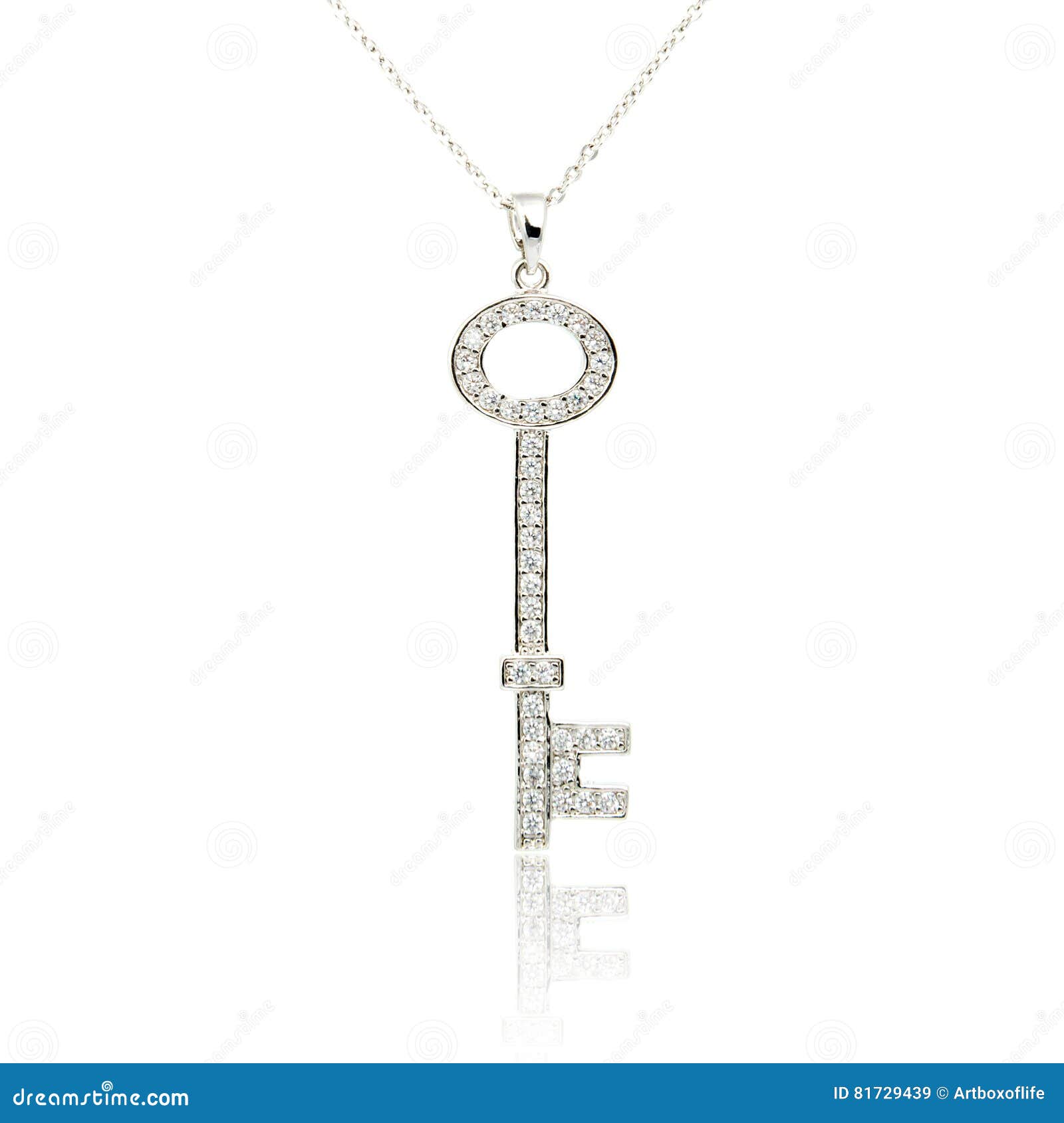 Silver Diamond Key Pendant Isolated on White Stock Image - Image of ...