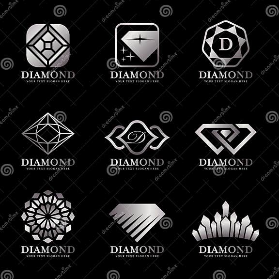 Silver Diamond Logo Vector Illustration Set Design Stock Vector ...