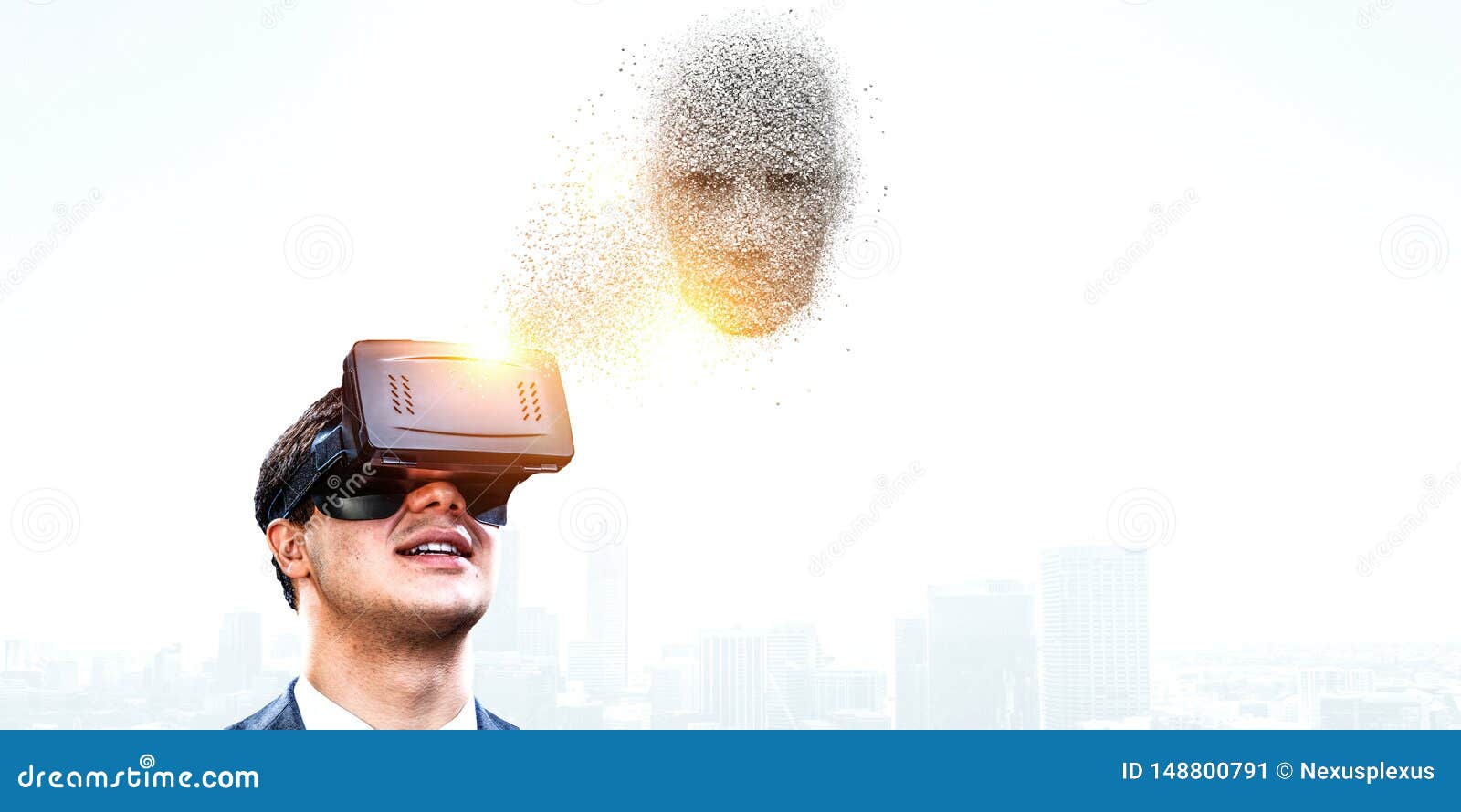 Digital Head, Artificial Intelligence and Virtual Reality. Mixed Media ...