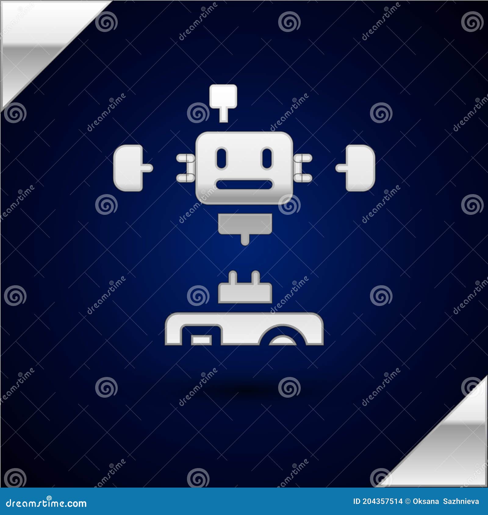 Silver Disassembled Robot Icon Isolated on Dark Blue Background ...