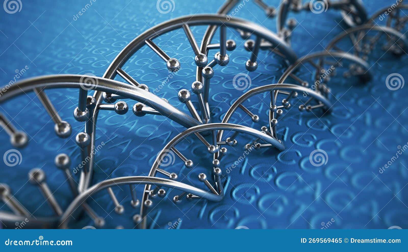 Silver DNA Helix on Blue Backgrounds. 3D Illustration Stock ...