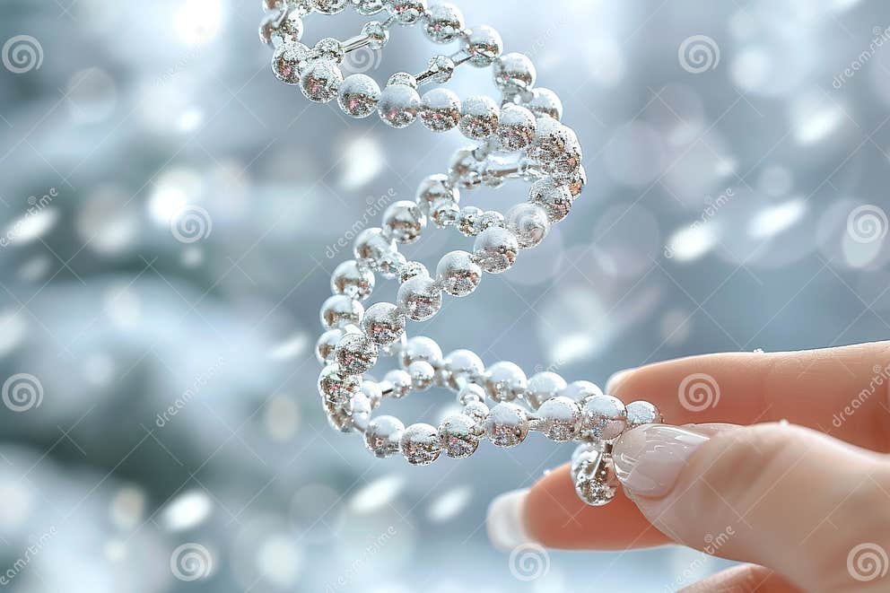 Silver DNA Strand Held by Hand, Intricate Molecular Structure, Silver ...