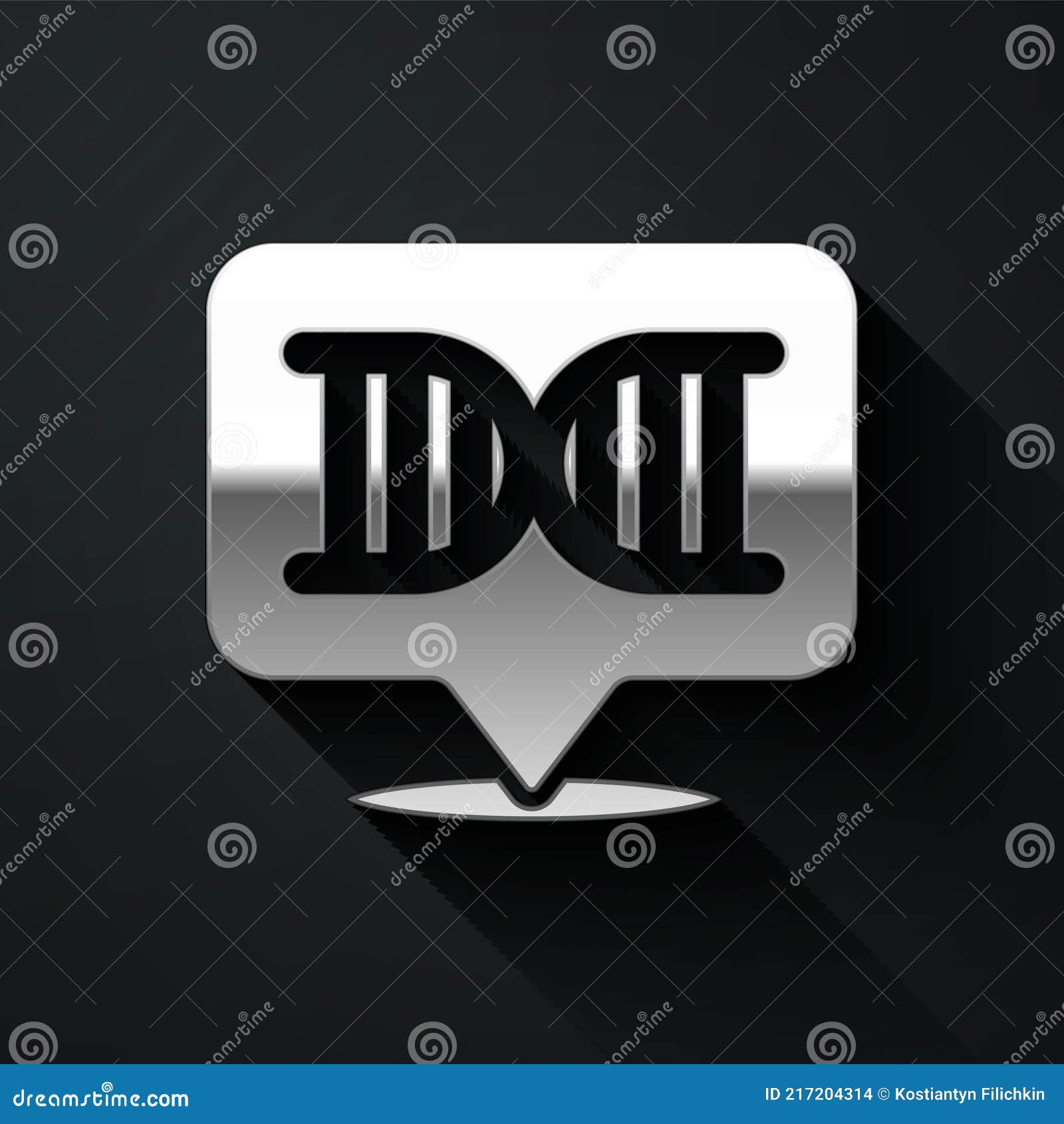 Silver DNA Symbol Icon Isolated on Black Background. Long Shadow Style ...