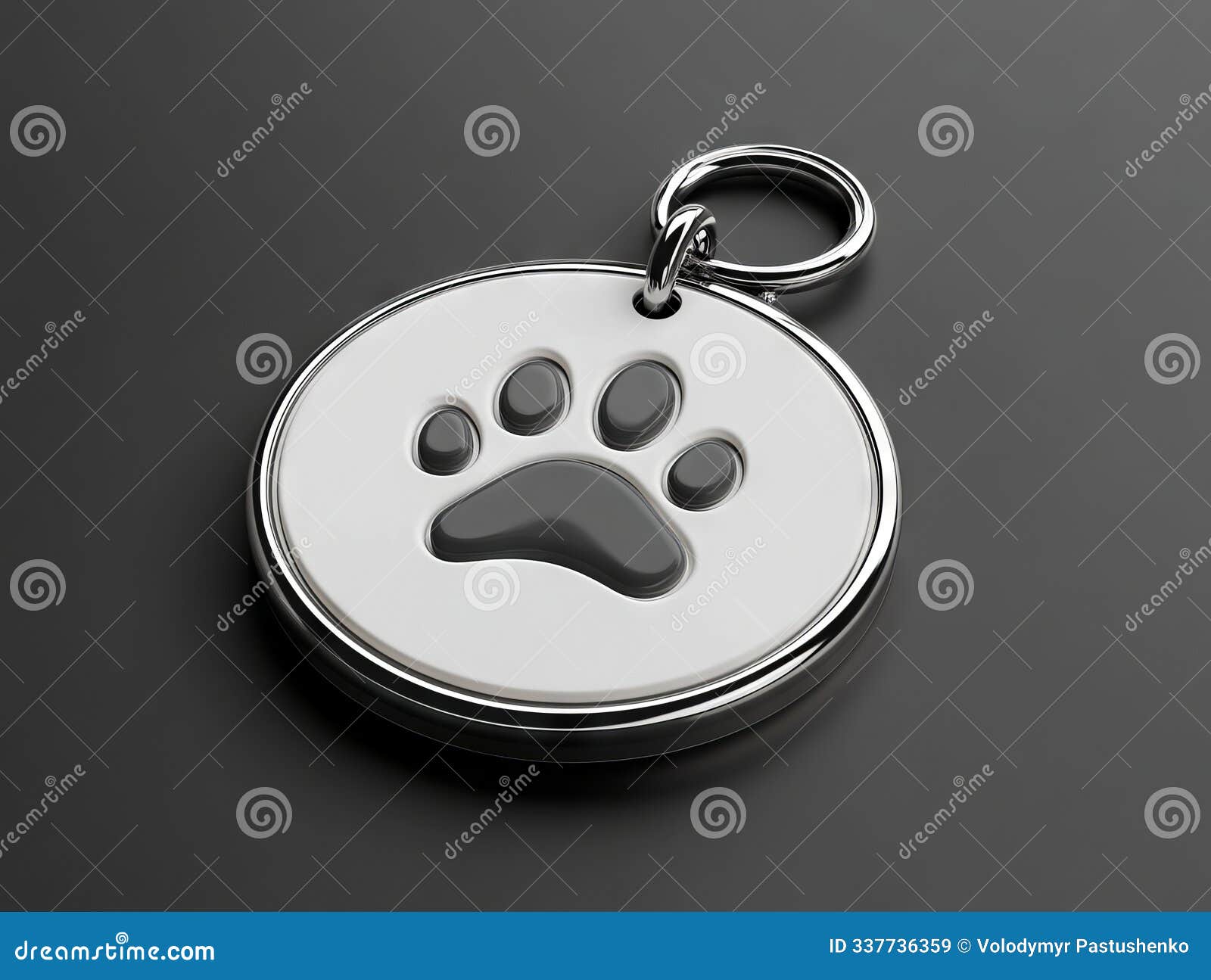 A Silver Dog Tag with a Paw Print on it Stock Illustration ...