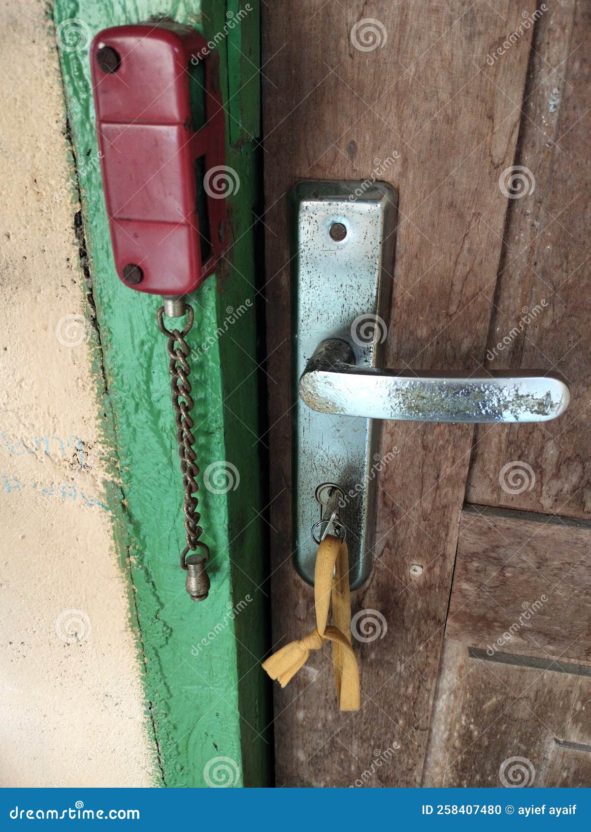 Silver door lock and key stock photo. Image of green - 258407480