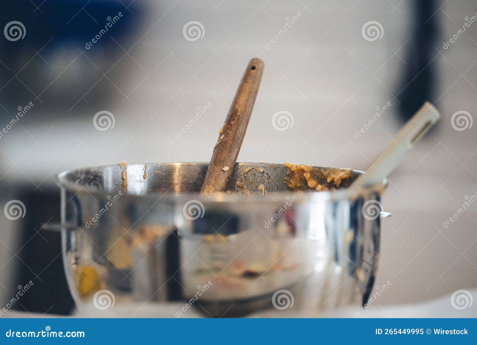 Silver Dough Mixing Pot in the Kitchen. Stock Image - Image of ...
