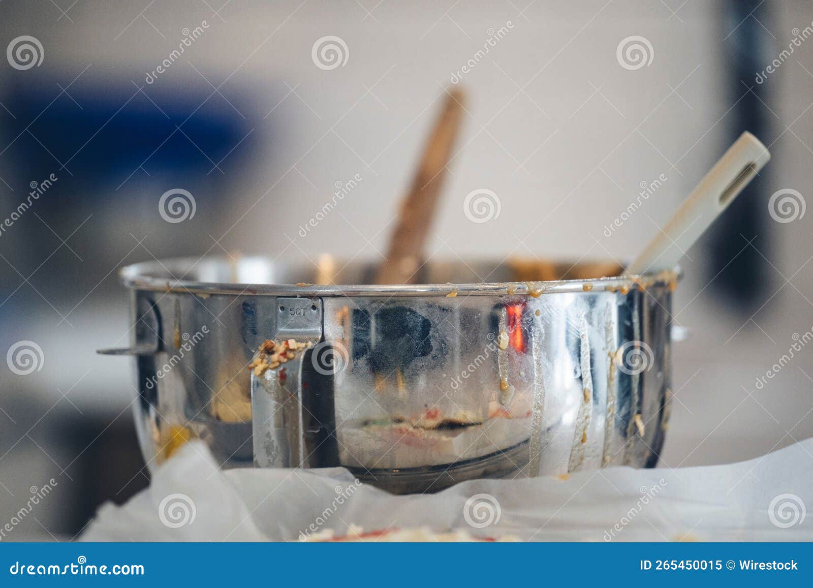 Silver Dough Mixing Pot in the Kitchen. Stock Image - Image of homemade ...