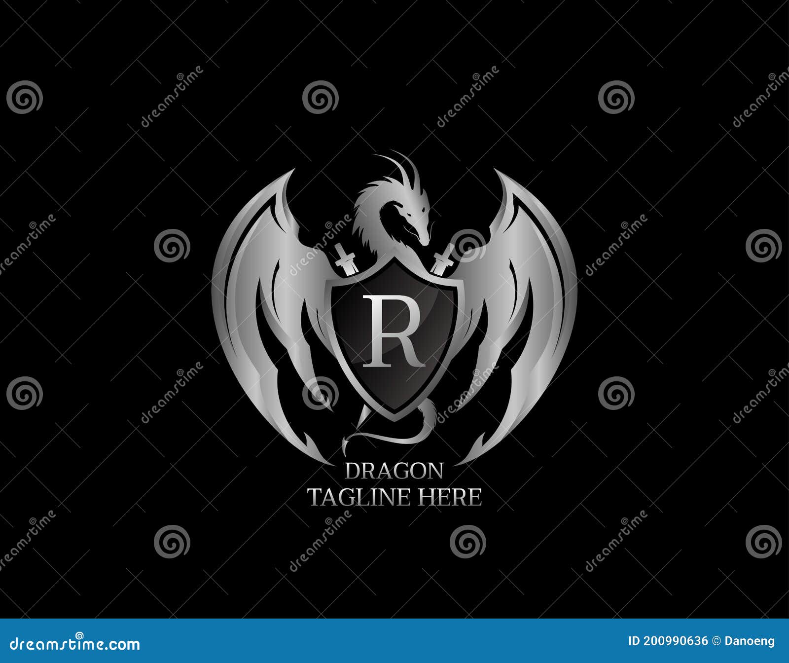 Silver Dragon Shield with R Letter Design Logo Template Stock Vector ...