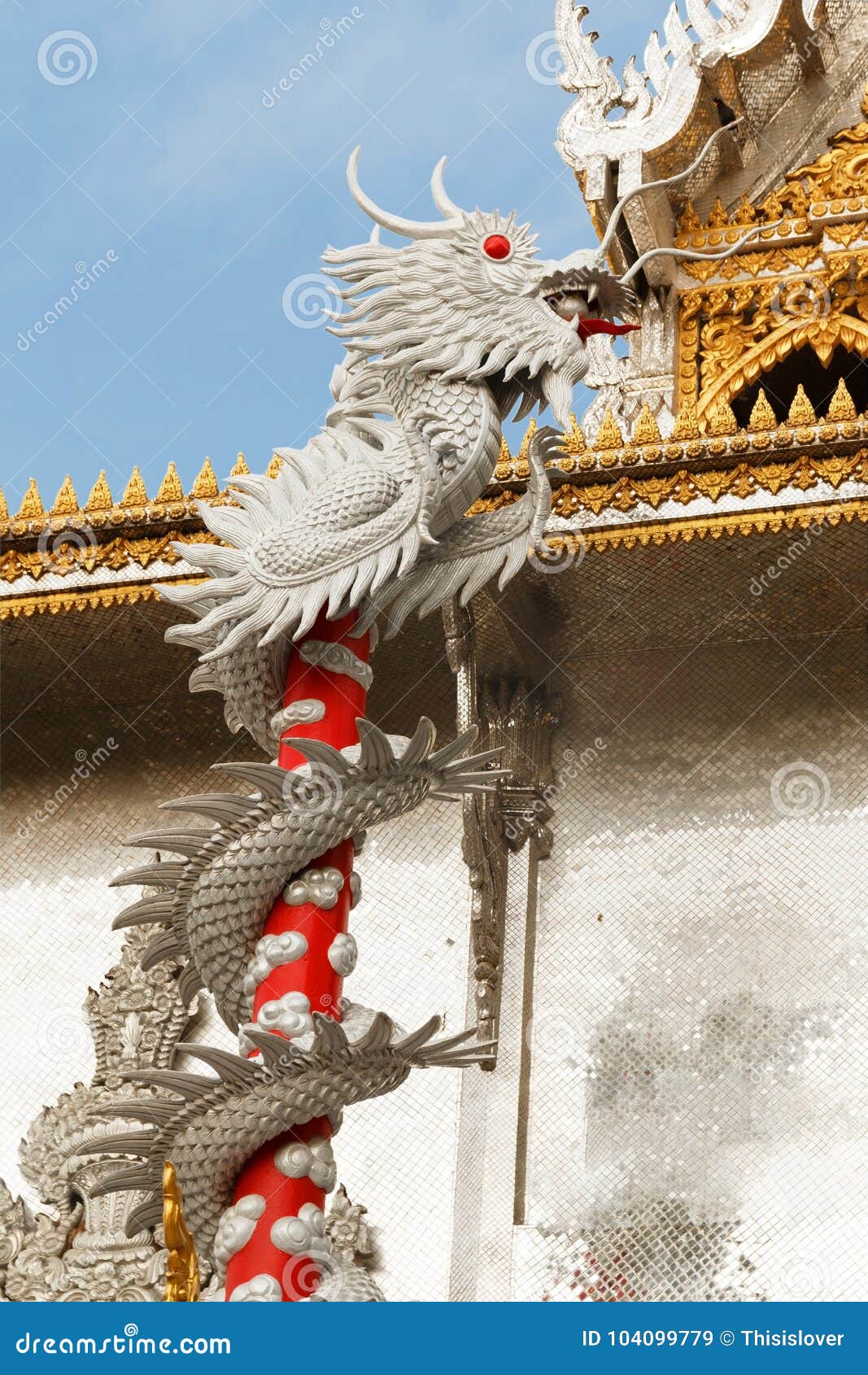 Silver dragon statue. stock image. Image of design, antique - 104099779