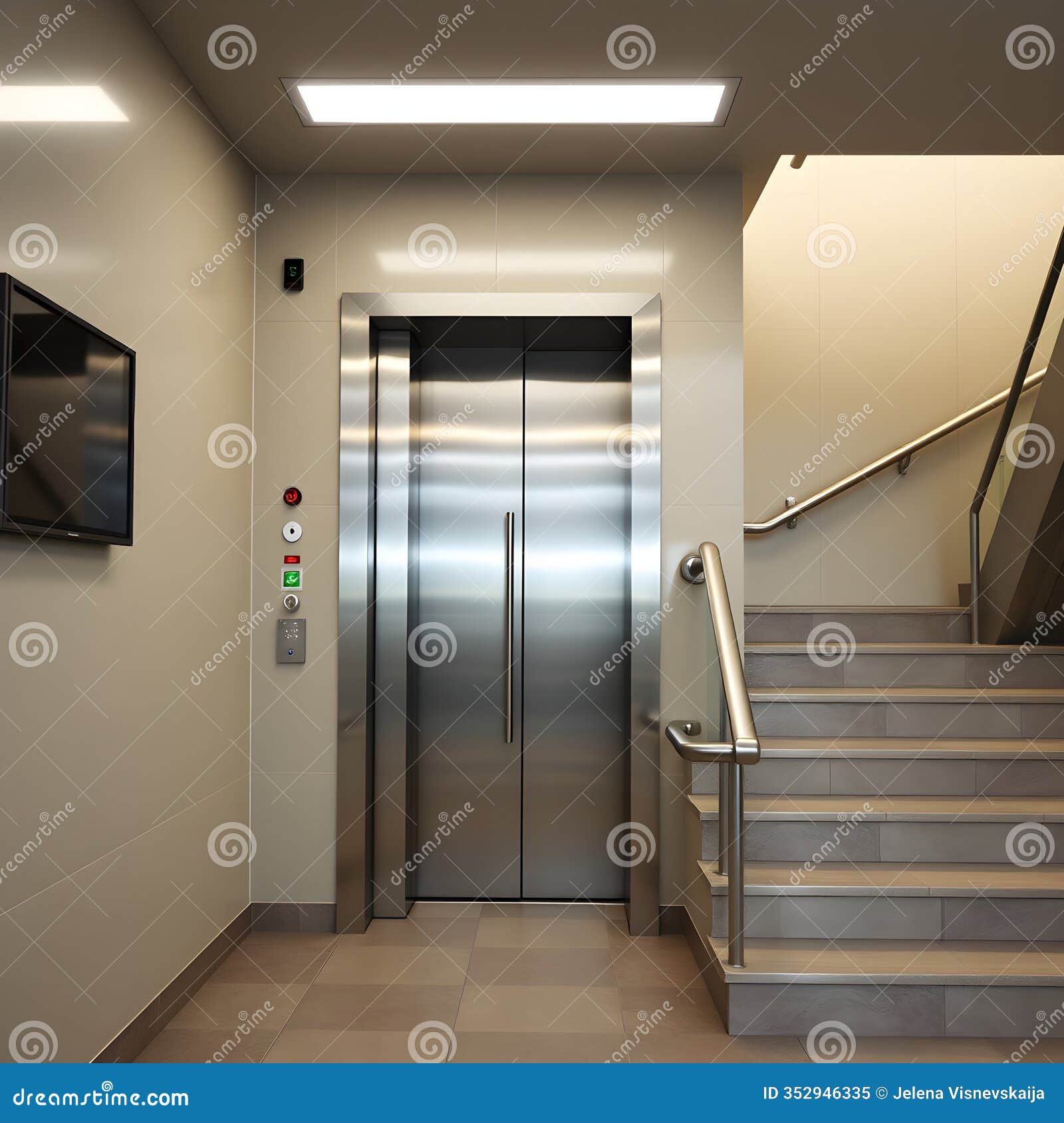 A Silver Elevator with a Black Screen on the Wall Stock Illustration ...