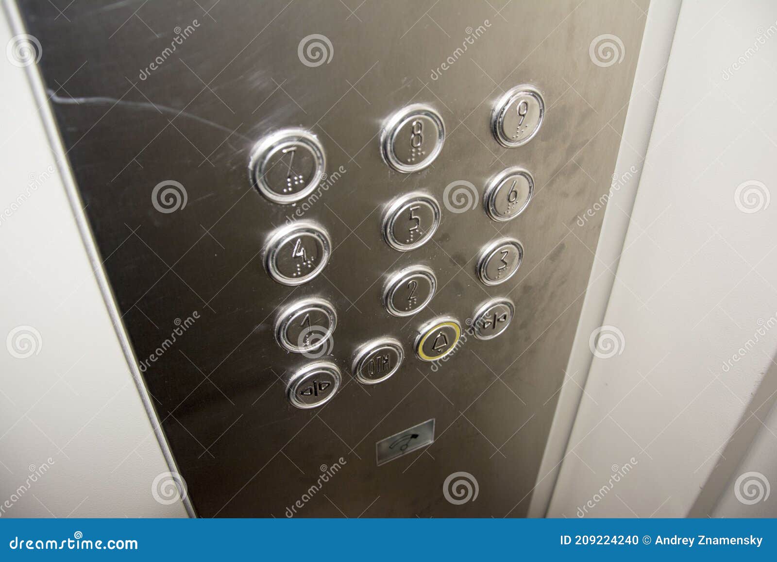 Silver Elevator Buttons from the First To the Ninth Floor Stock Photo ...