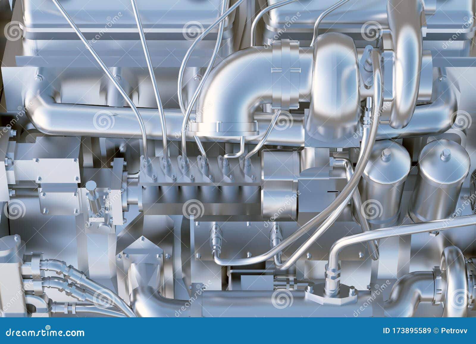 Silver Engine Vehicle Closeup Stock Illustration - Illustration of pipe ...