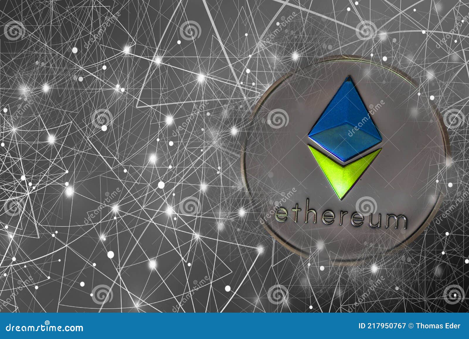 Silver Ether Crypto Currency Connected with the Network Stock Image ...