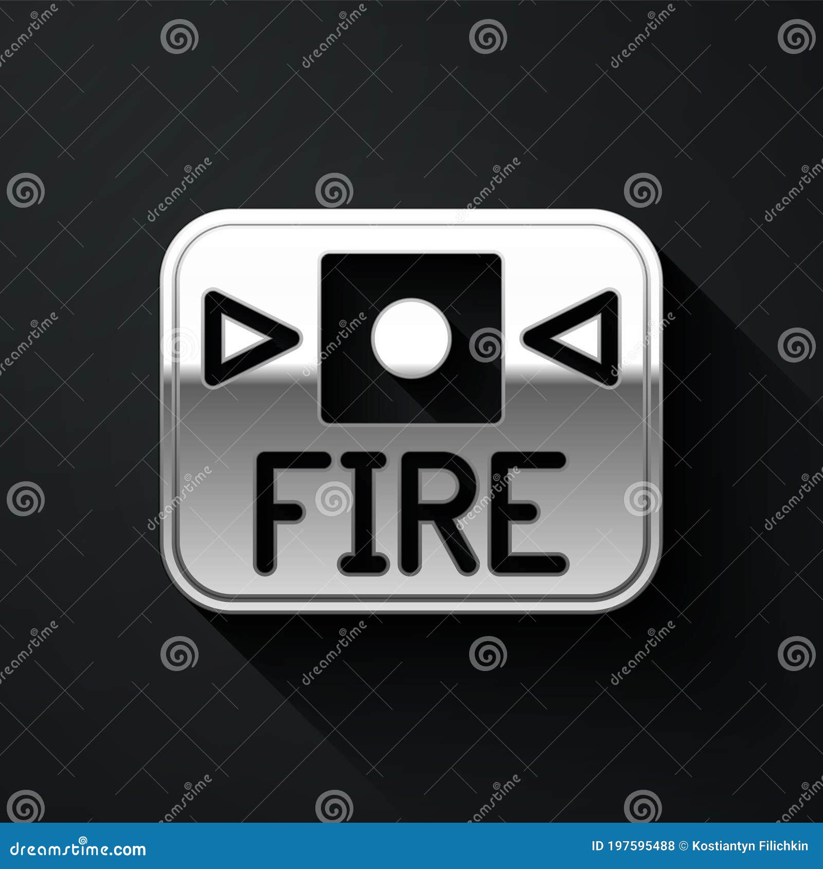 Silver Fire Alarm System Icon Isolated on Black Background. Pull Danger ...