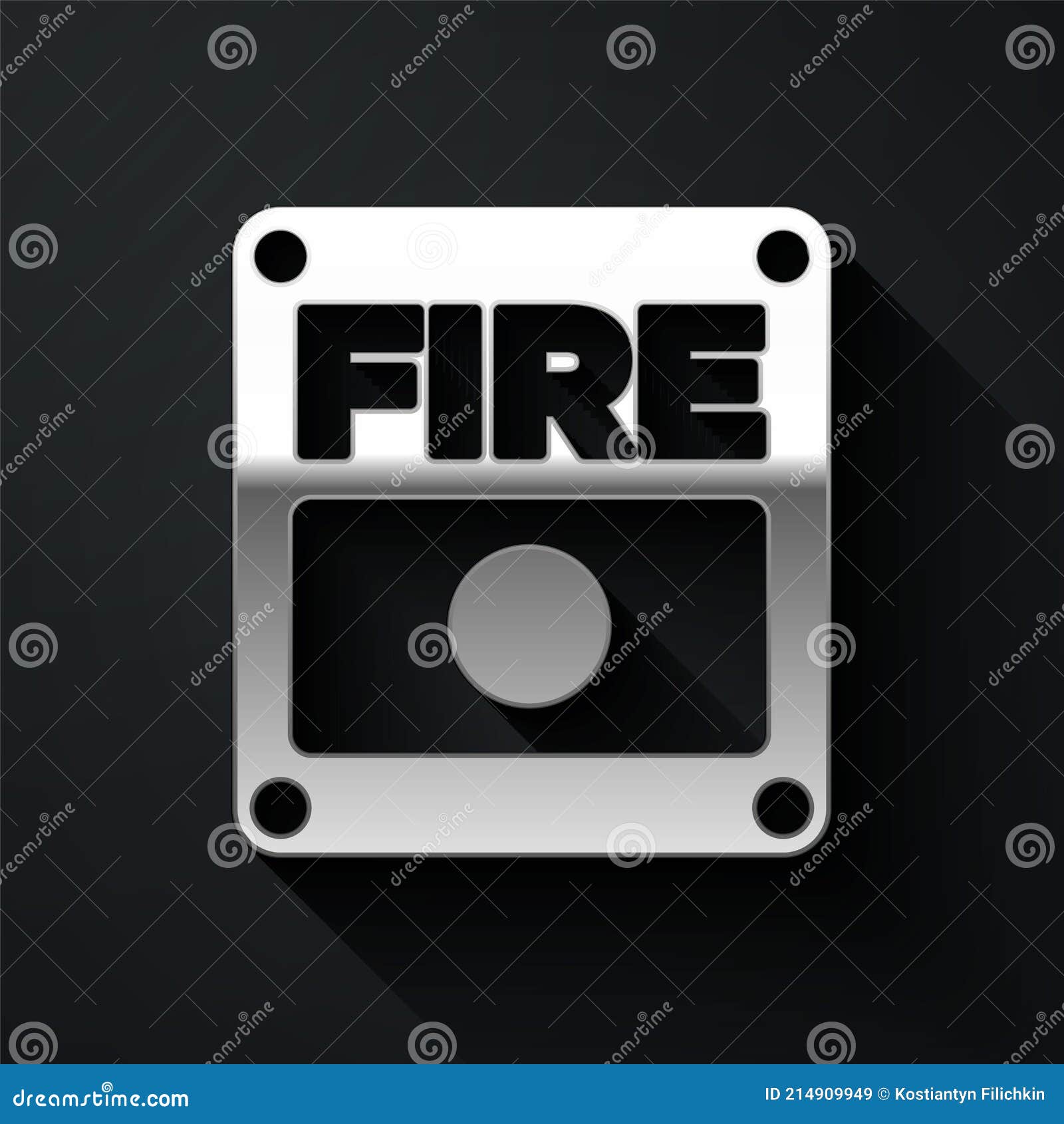 Silver Fire Alarm System Icon Isolated on Black Background. Pull Danger ...