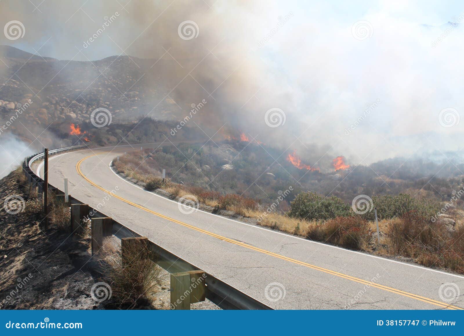 The Silver Fire in Beaumont California ~ 2013 ~ Fire Burning Along Road ...