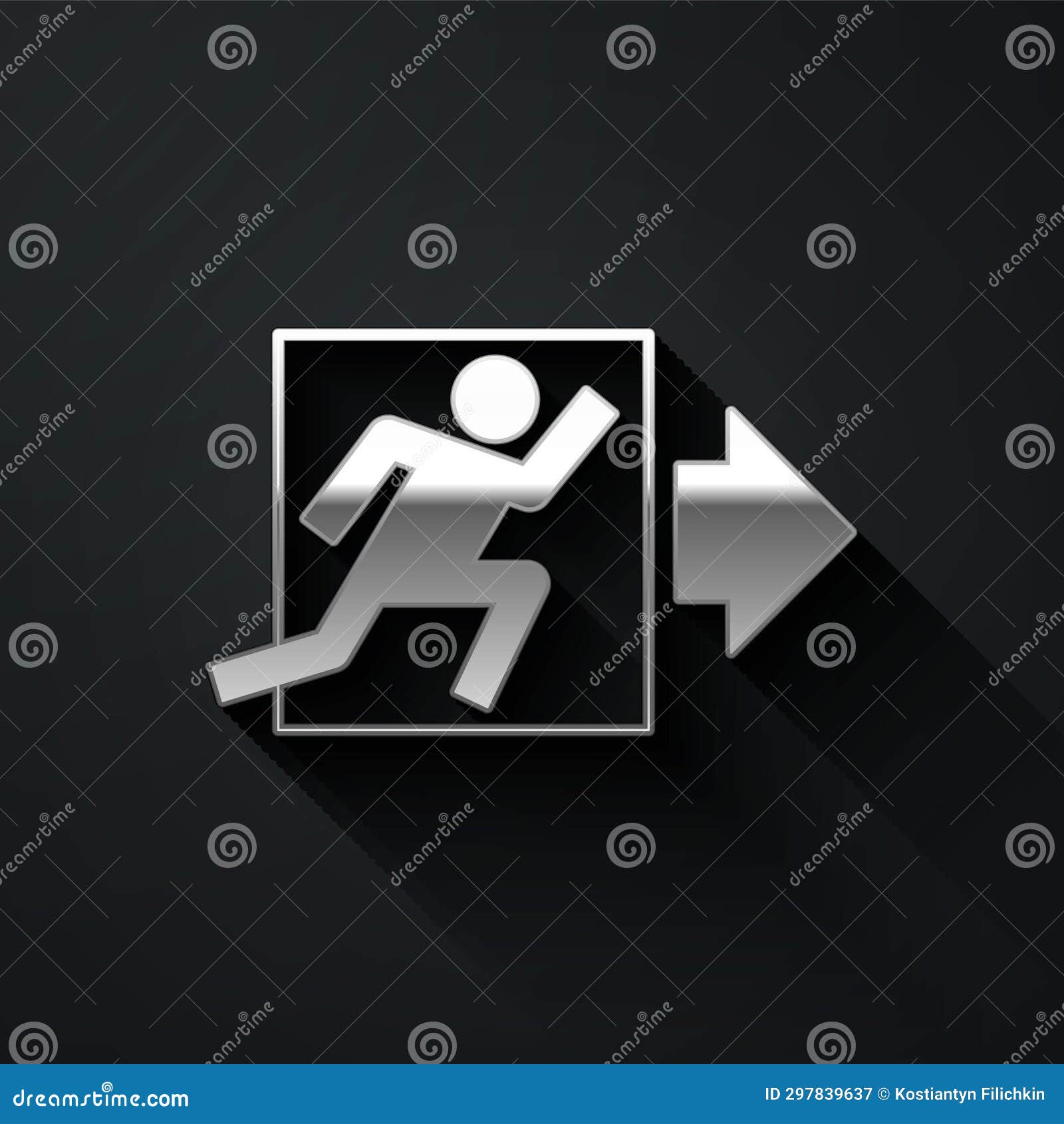 Silver Fire Exit Icon Isolated on Black Background. Fire Emergency Icon ...