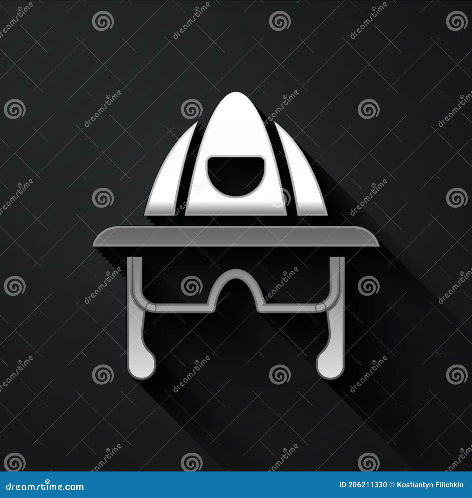 Silver Firefighter Helmet or Fireman Hat Icon Isolated on Black ...