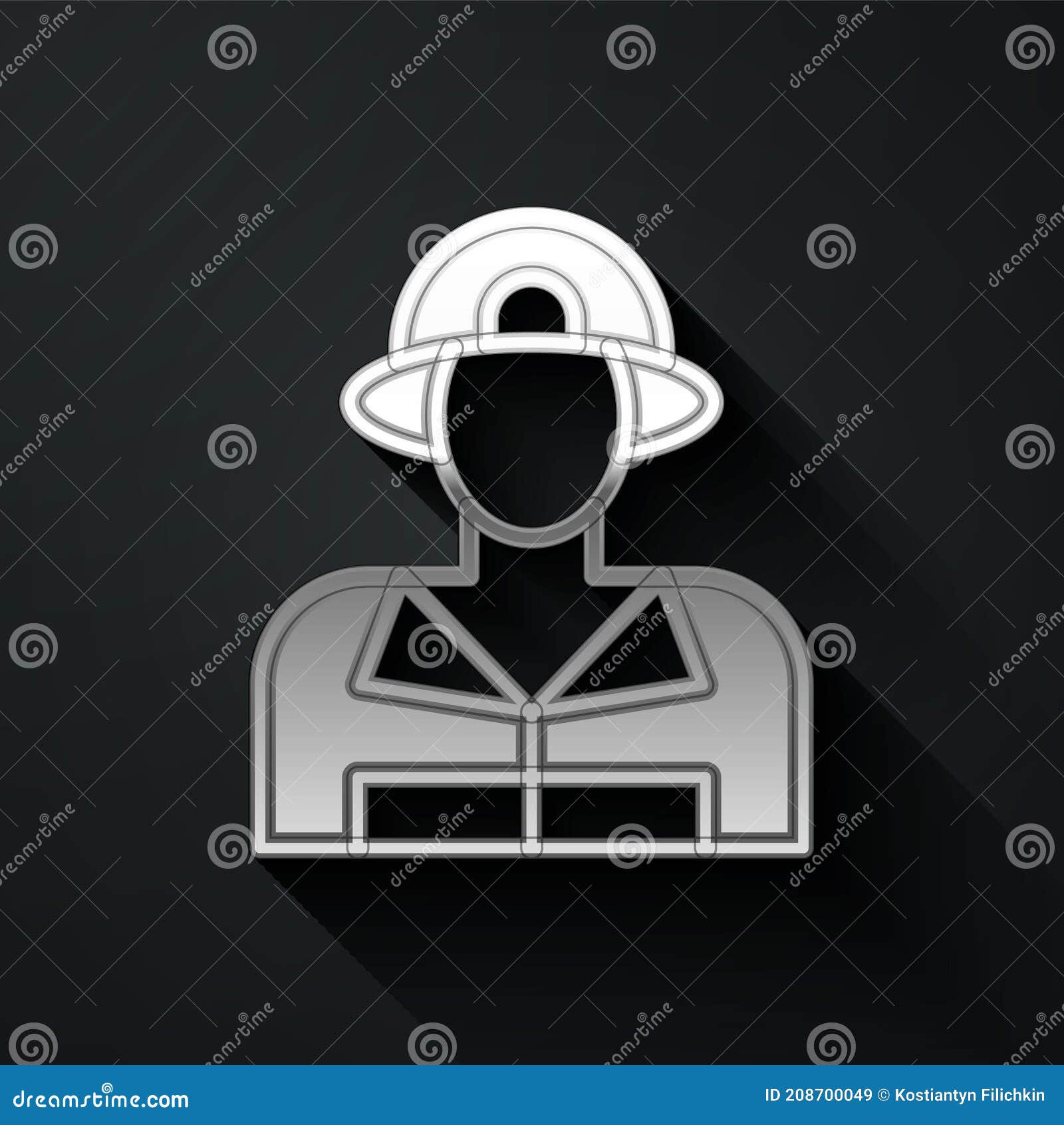 Silver Firefighter Icon Isolated on Black Background. Long Shadow Style ...