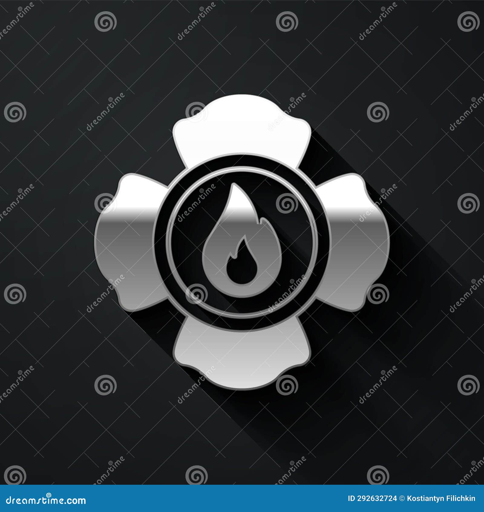 Silver Firefighter Icon Isolated on Black Background. Long Shadow Style ...