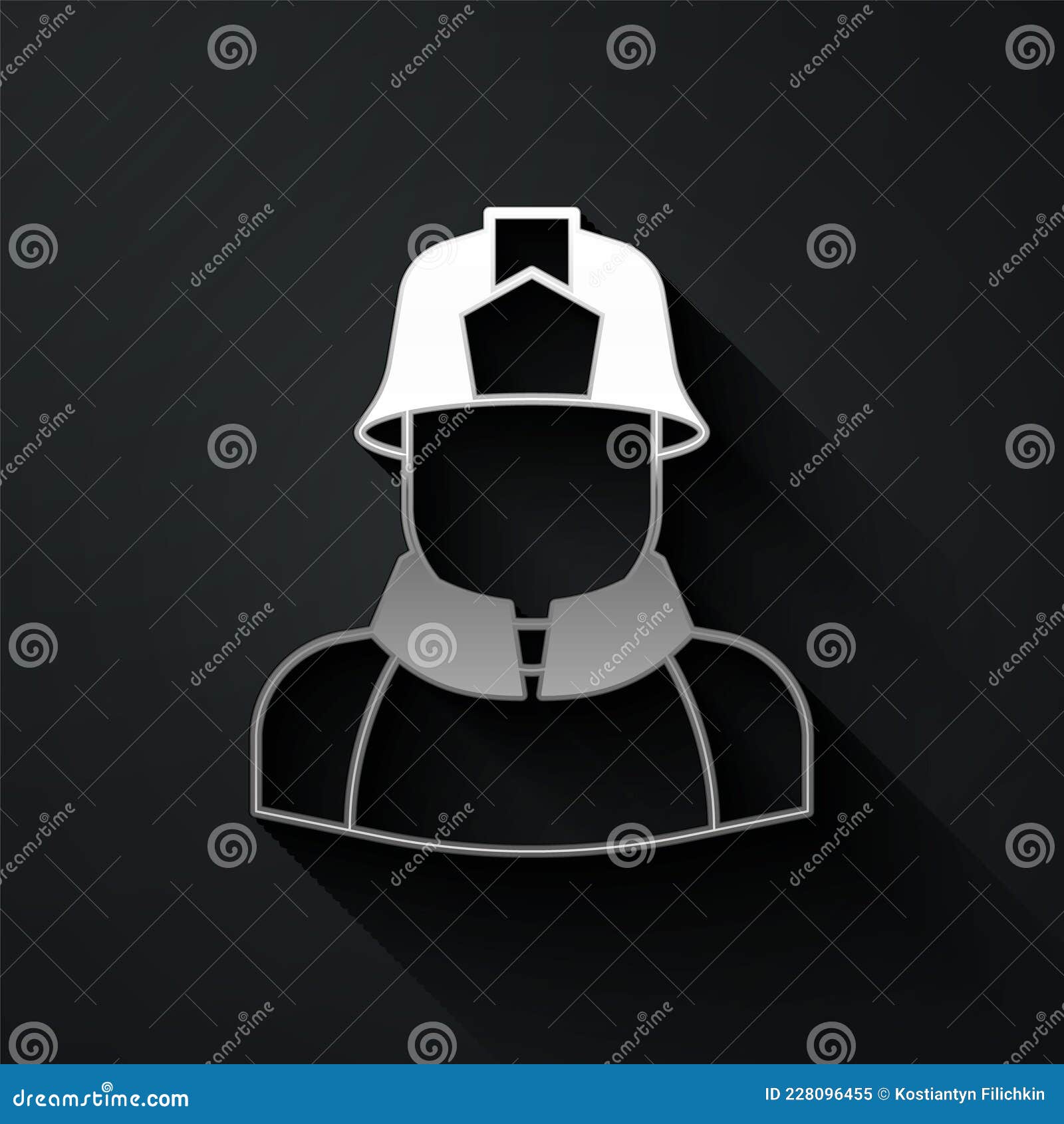 Silver Firefighter Icon Isolated on Black Background. Long Shadow Style ...