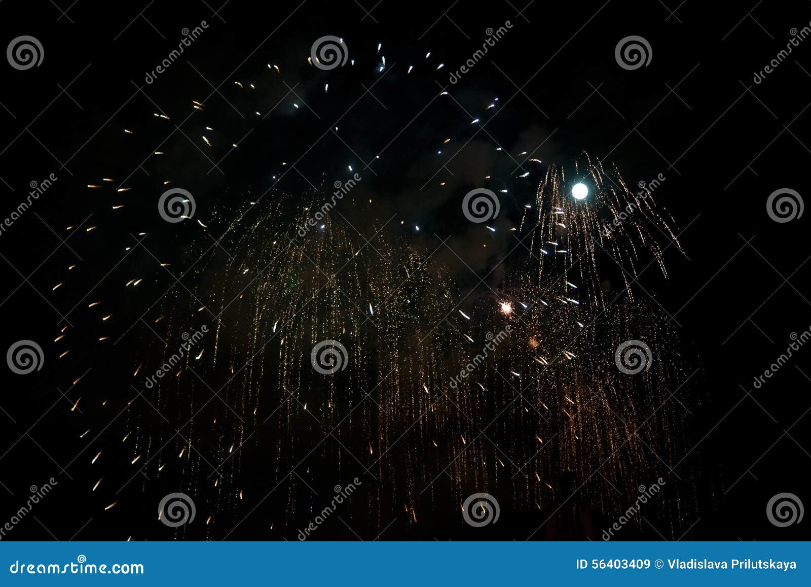 Silver Fireworks At Night Background With Moon Stock Image - Image of ...
