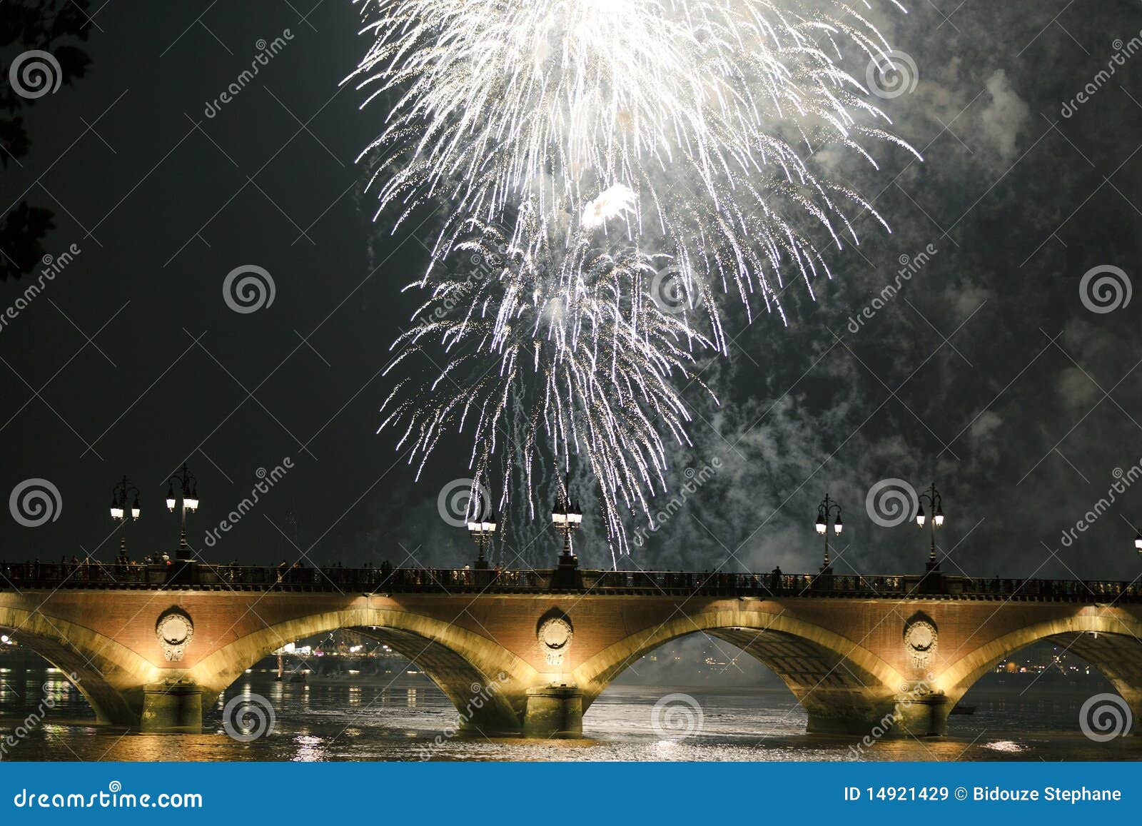 Silver Fireworks Over Bridge Stock Image - Image of street, dark: 14921429