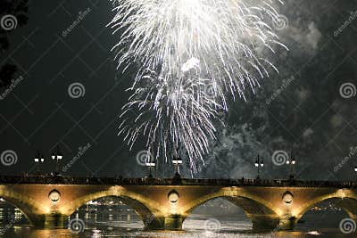 Silver Fireworks Over Bridge Stock Image - Image of street, dark: 14921429