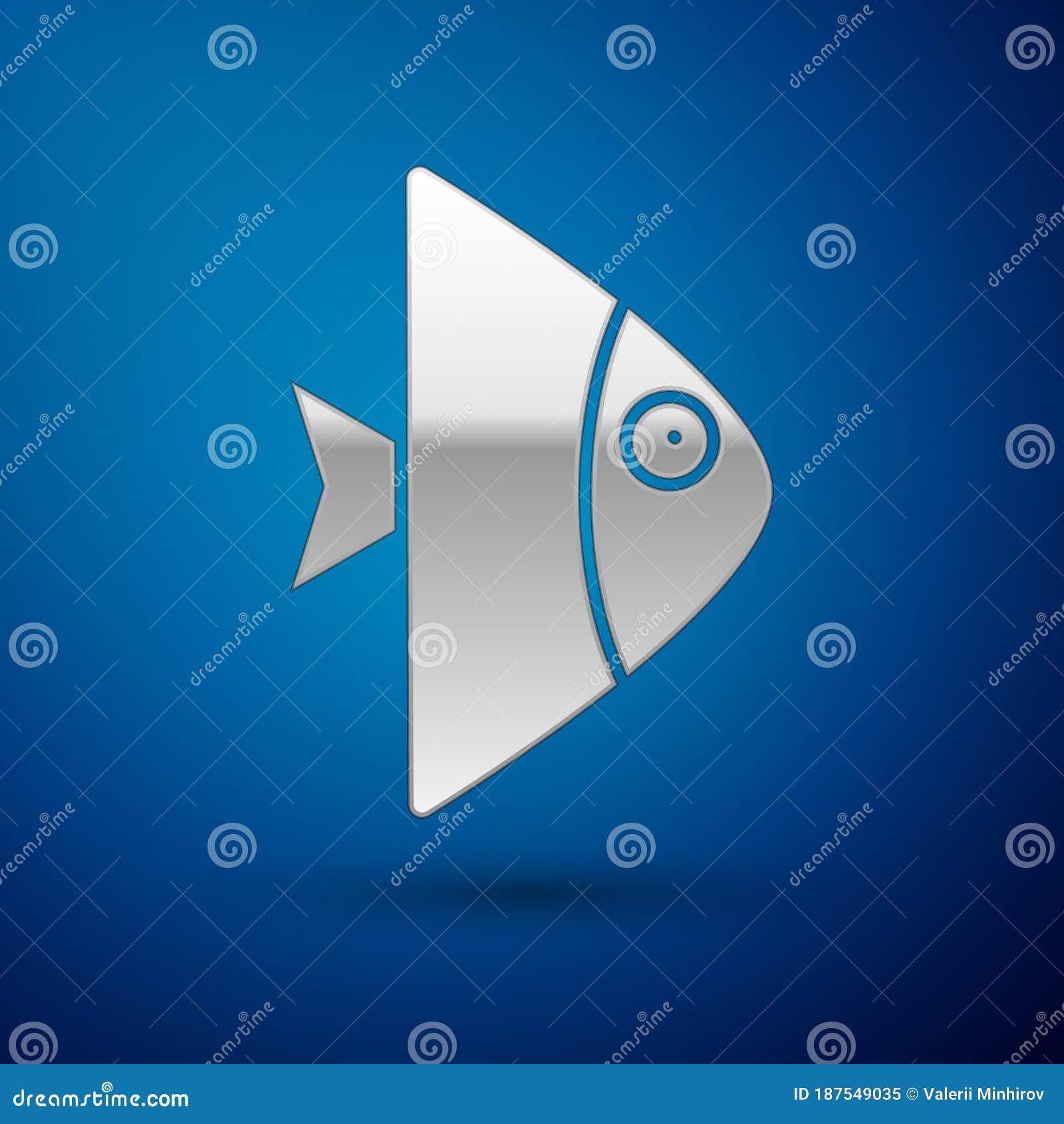 Silver Fish Icon Isolated on Blue Background. Vector Stock Vector ...