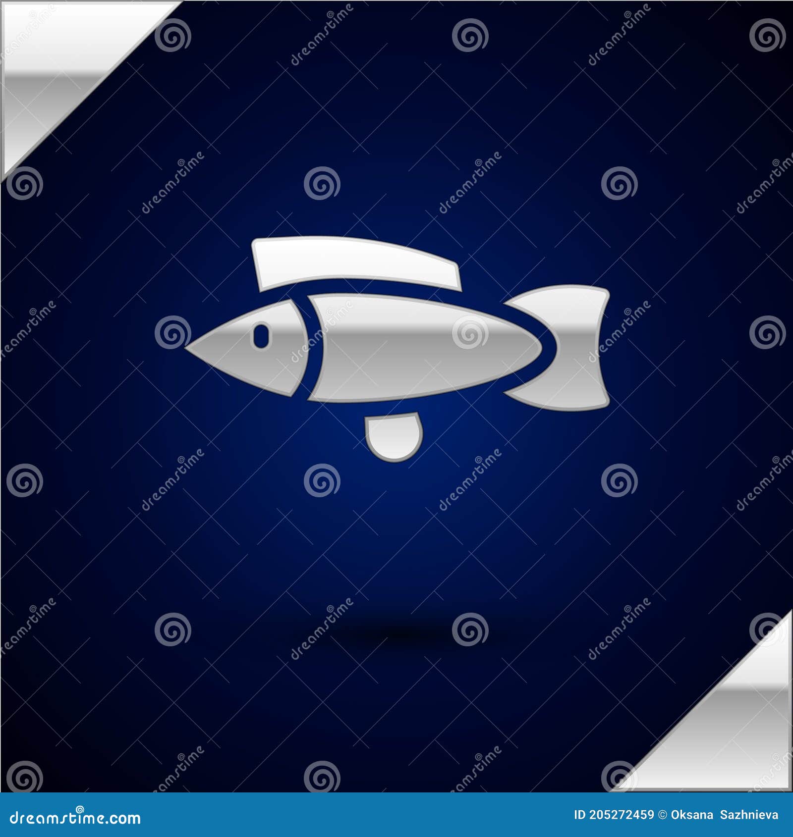 Silver Fish Icon Isolated on Dark Blue Background. Vector Stock ...