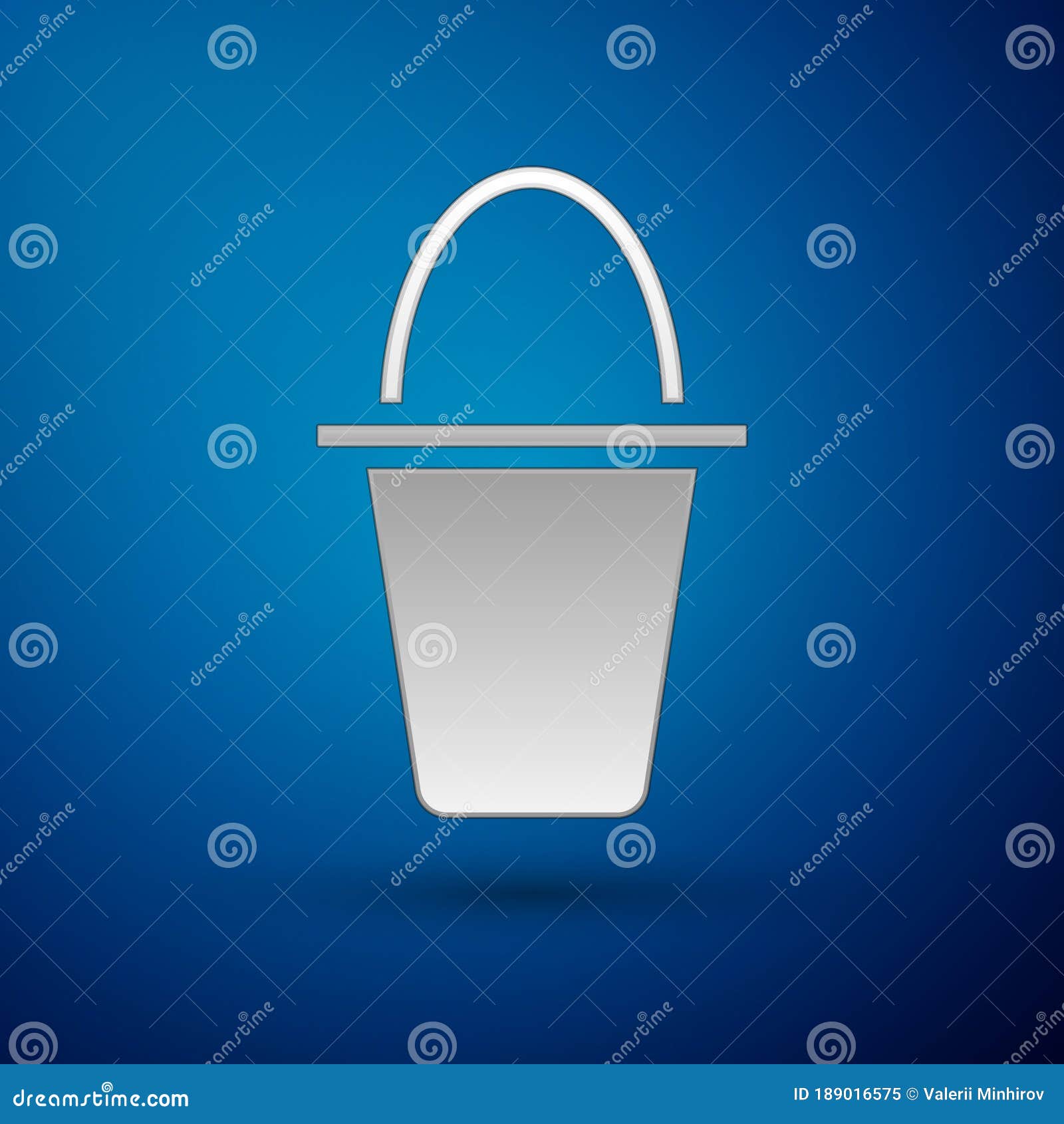 Silver Fishing Bucket Icon Isolated on Blue Background. Fish in a ...